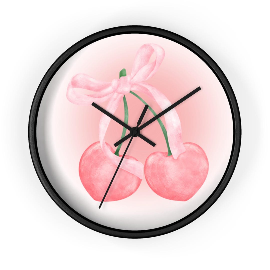 Coquette Pink Bow Cherry Wall Clock - Etsy
