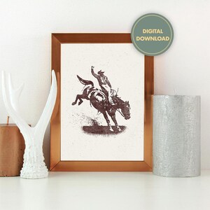Woodcut Bronco Print, Rustic Poster, Vintage Style, Cowboy Wall Art ...