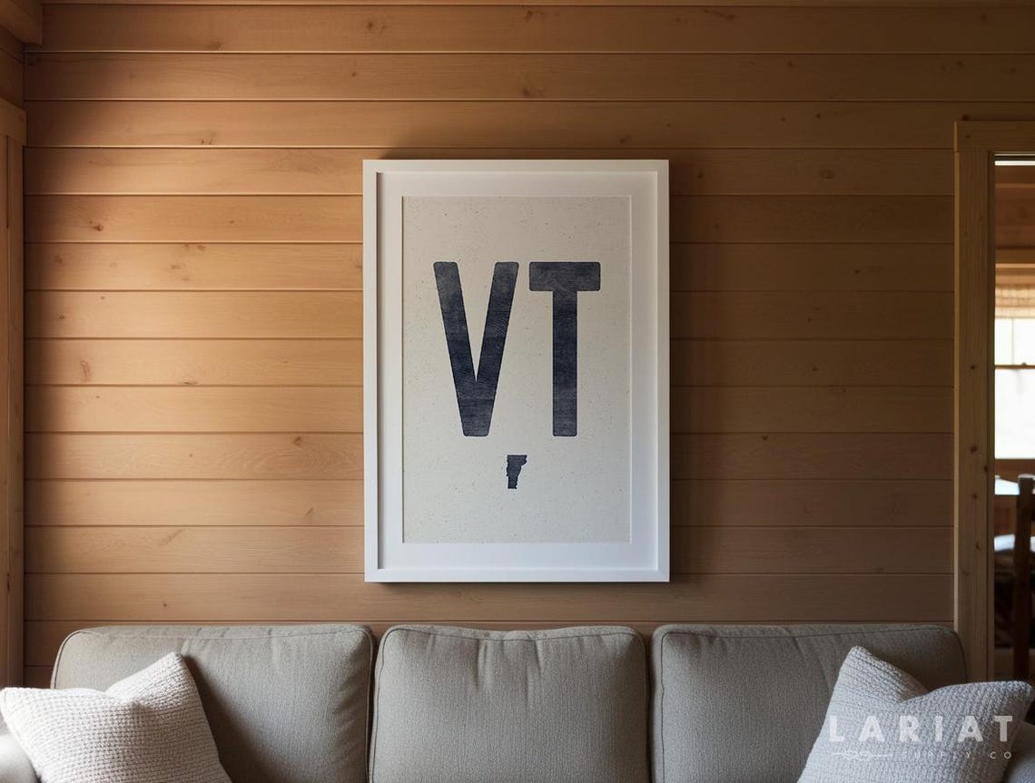 Vermont State Poster Print, VT Vintage Woodcut Print Art, Distressed ...