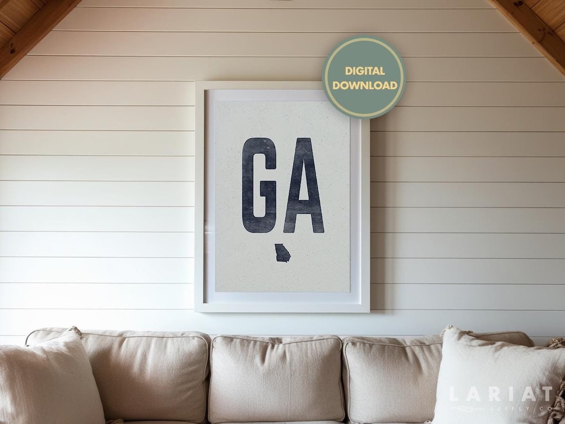 Georgia State Print, Georgia Abbreviation Poster, Woodcut Wall Art ...