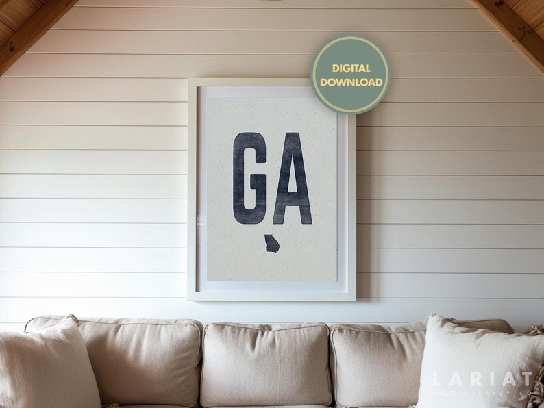 Georgia State Print, Georgia Abbreviation Poster, Woodcut Wall Art ...
