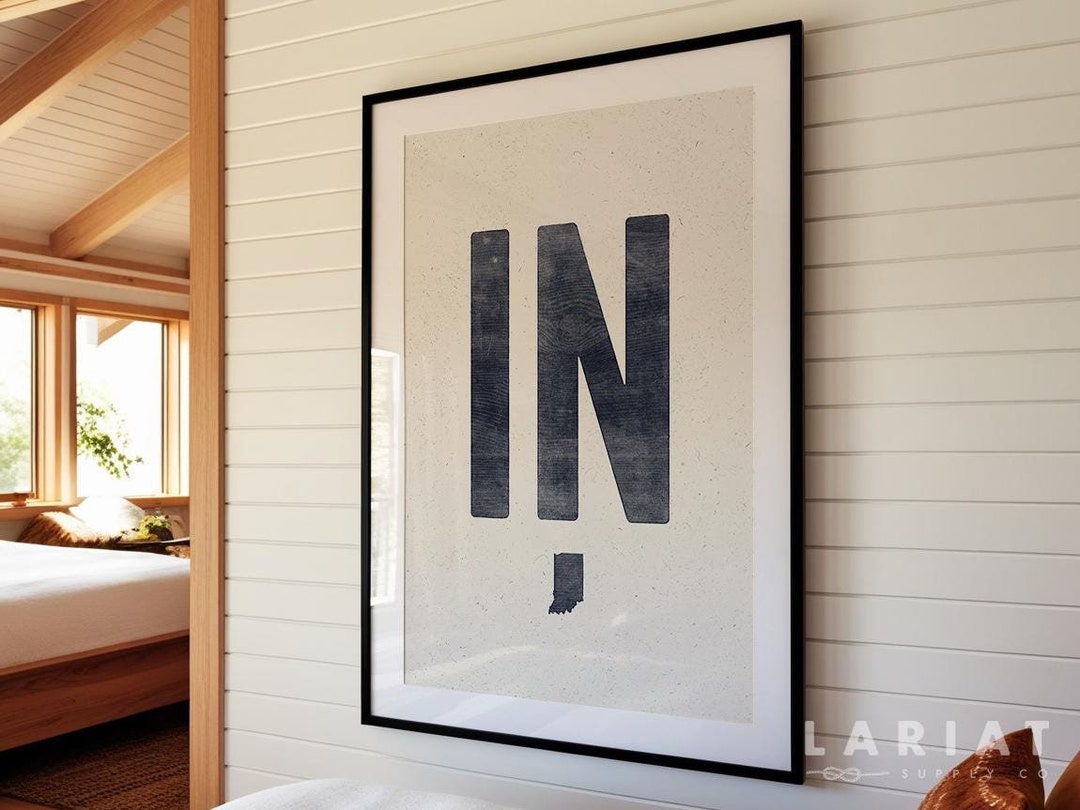 Indiana Poster Print, Vintage Style Woodcut Decor, Navy IN Print, State ...