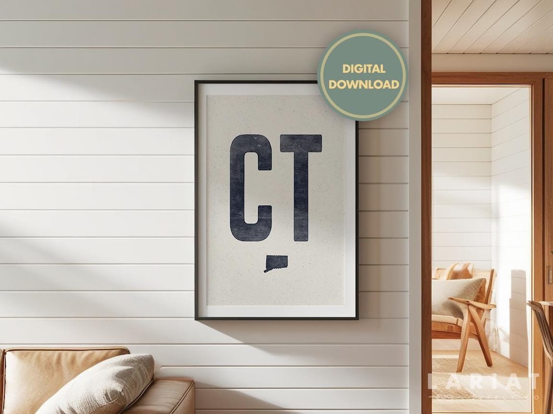 Connecticut Poster Download, Vintage Style Woodcut Wall Art, Decorative ...