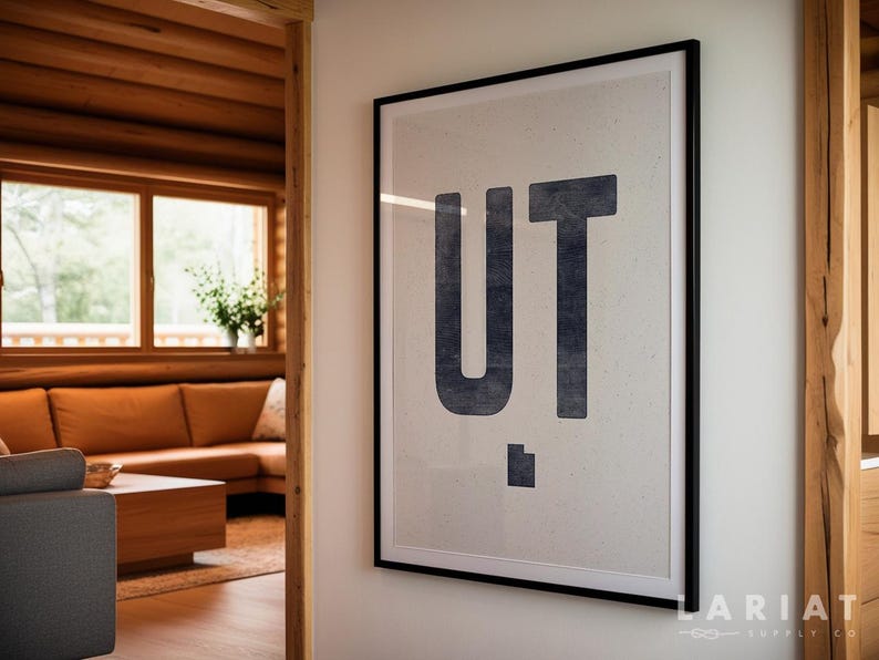 Utah Poster Print, Vintage Style Woodcut Decor, Navy UT Print, State ...