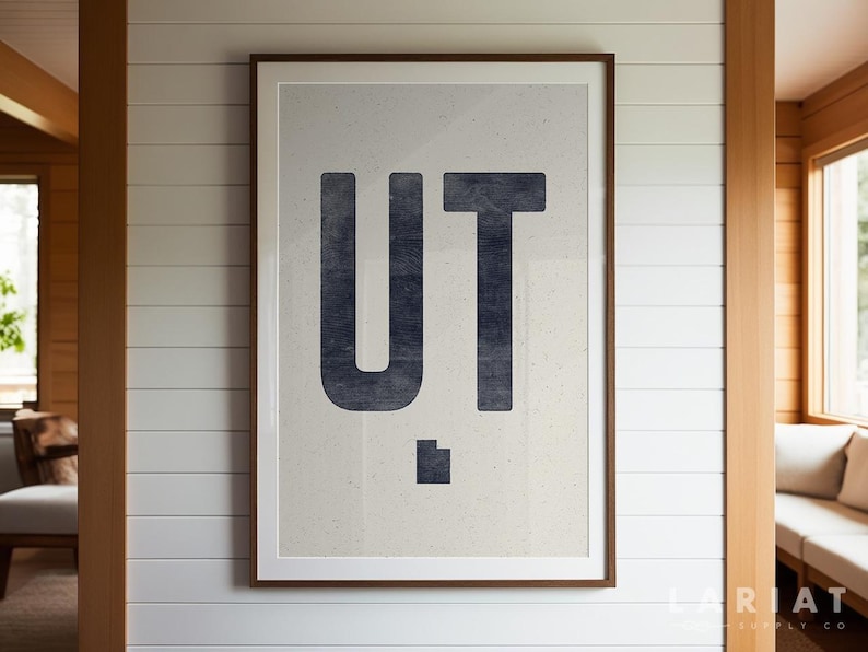 Utah Poster Print, Vintage Style Woodcut Decor, Navy UT Print, State ...