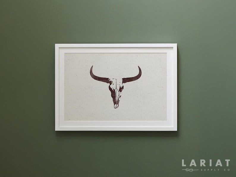 Skull Woodcut Poster, Rustic Print, Southwestern Wall Art, Minimalist ...