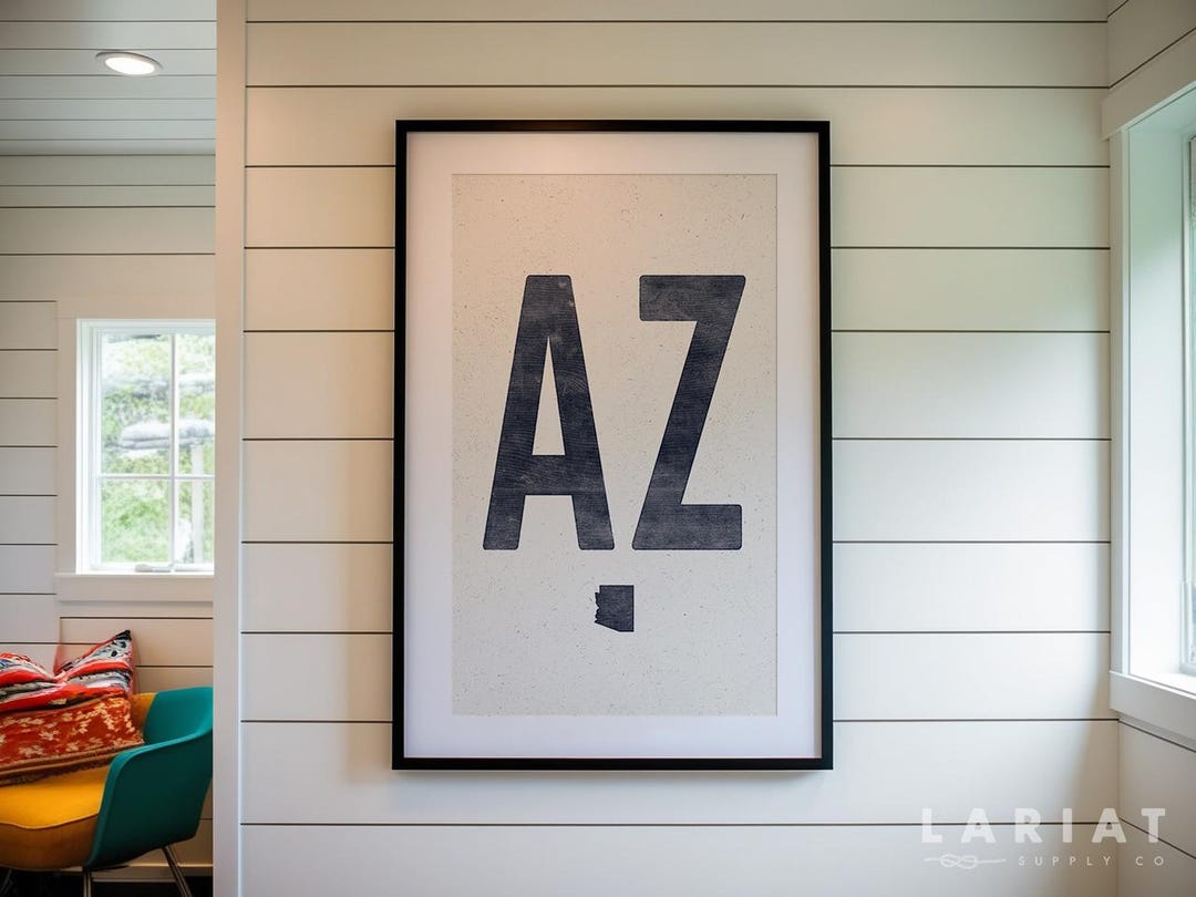 Arizona State Poster, Vintage Style Woodcut Wall Art, Navy AZ Poster ...