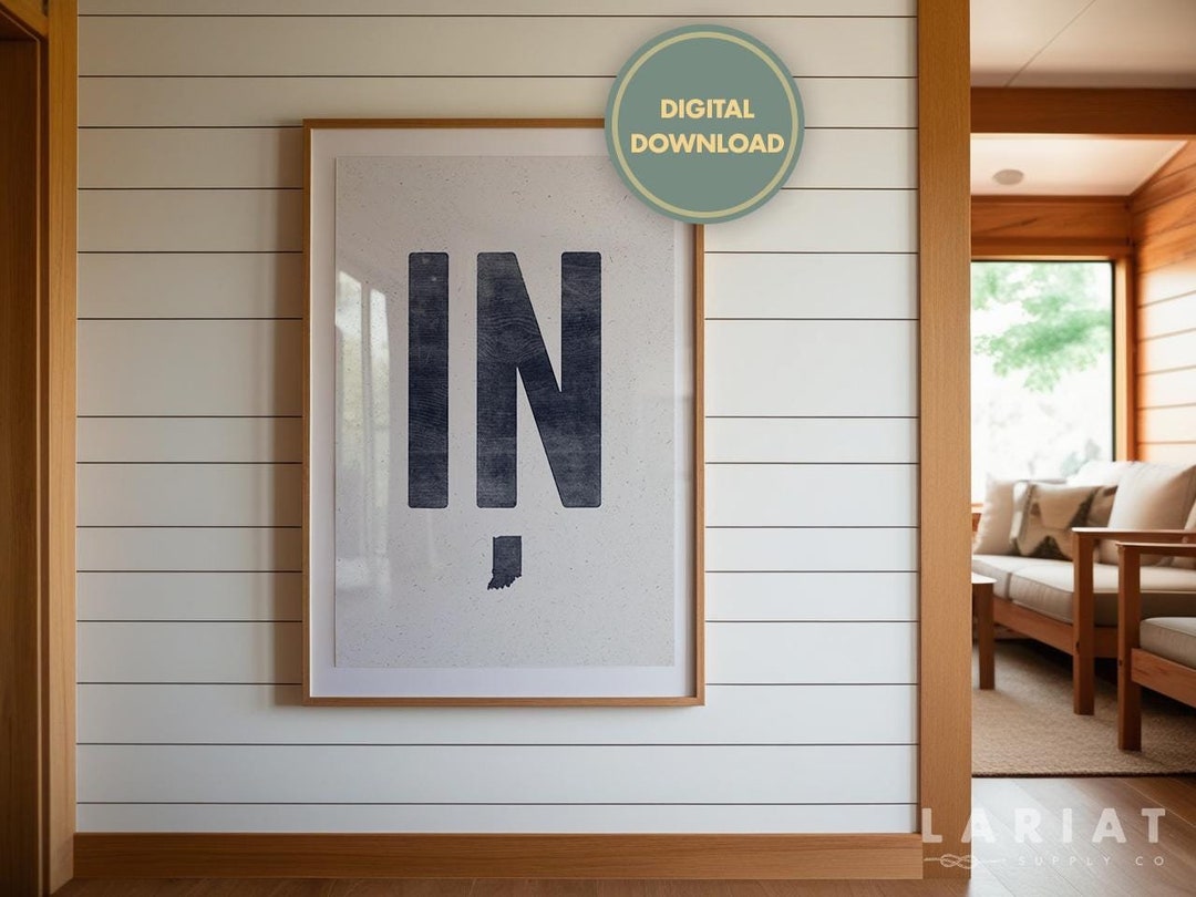 Indiana Poster Download, Vintage Style Woodcut Wall Art, Navy IN Print ...