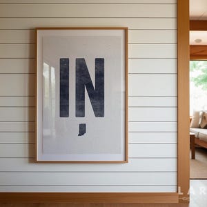 Indiana Poster Print, Vintage Style Woodcut Decor, Navy IN Print, State ...