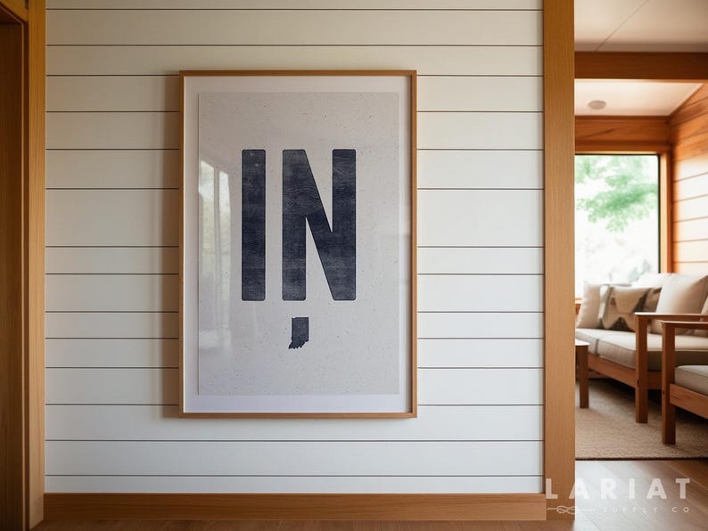 Indiana Poster Print, Vintage Style Woodcut Decor, Navy IN Print, State ...