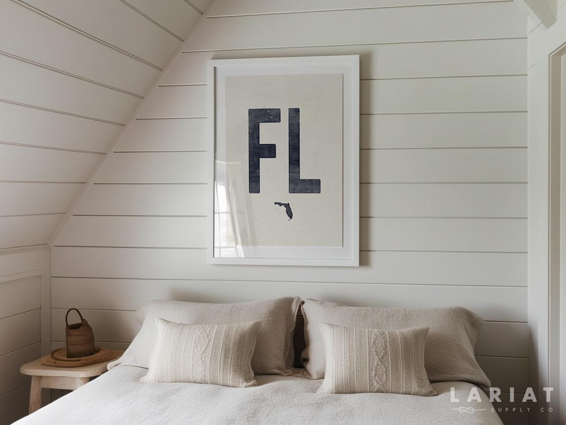 Florida State Poster, Distressed FL Abbreviation Print, Vintage Woodcut ...