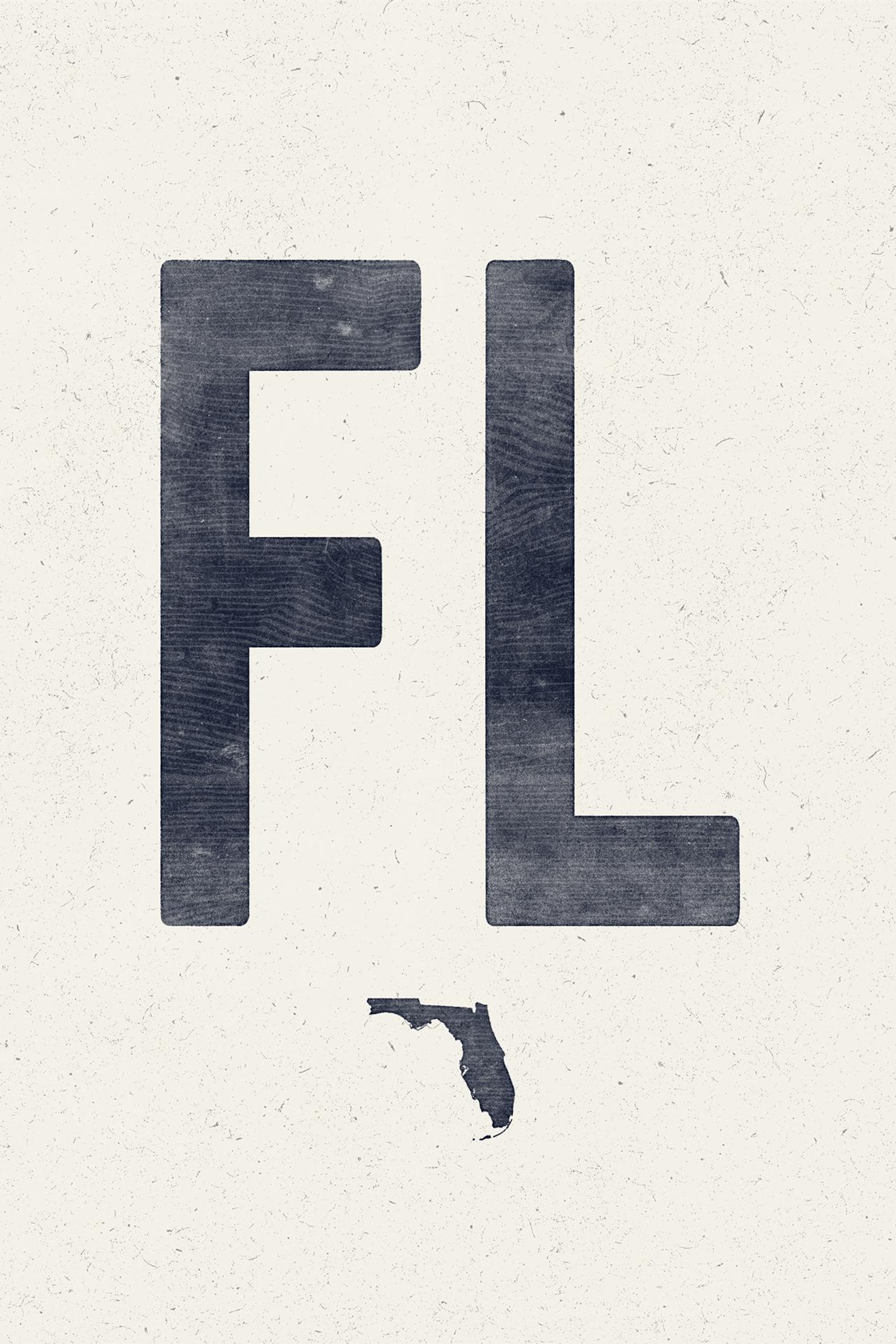 Florida State Poster, Distressed FL Abbreviation Print, Vintage Woodcut ...