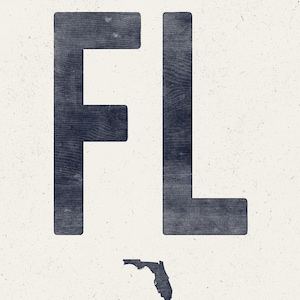 Florida State Poster, Distressed FL Abbreviation Print, Vintage Woodcut ...