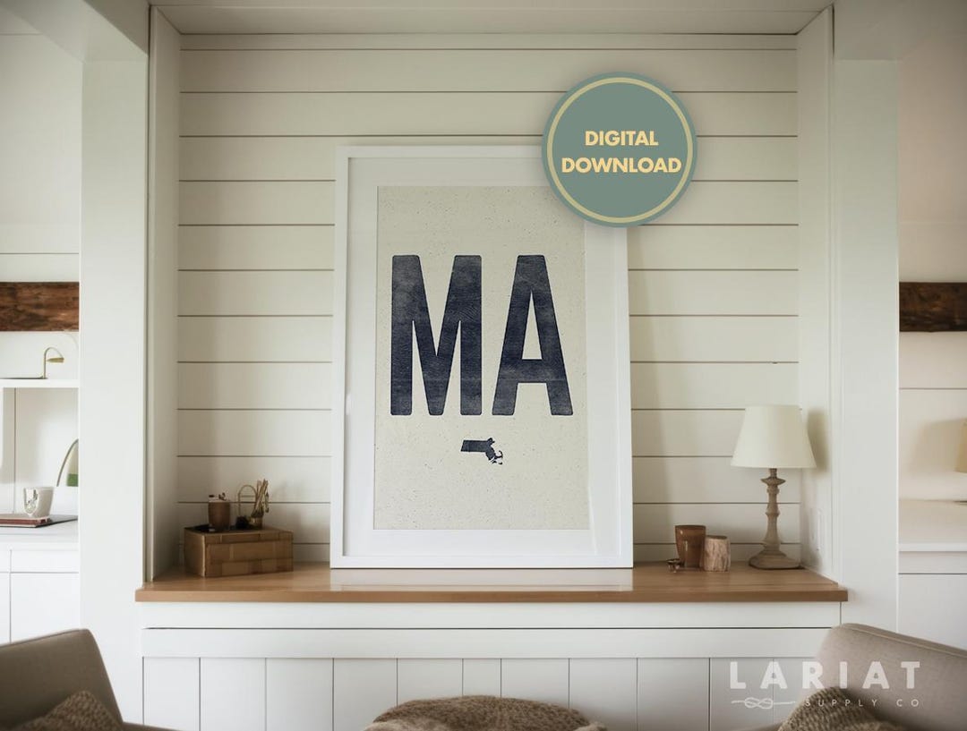 Massachusetts State Poster Download, MA Wall Art, Distressed Print ...