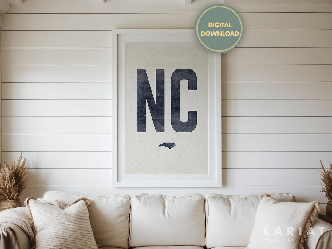 North Carolina Print Download, NC Abbreviation Poster, State Outline ...