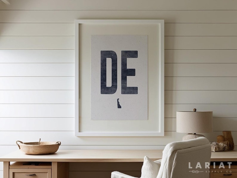 Delaware State Poster, Vintage Style Distressed Wall Art, Woodcut DE ...