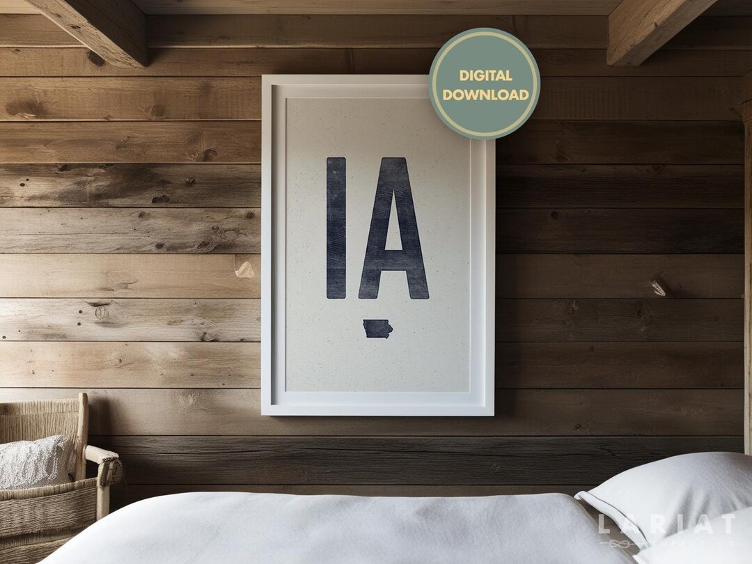 Iowa State Print Digital Download, Iowa Abbreviation Wall Art, Vintage ...
