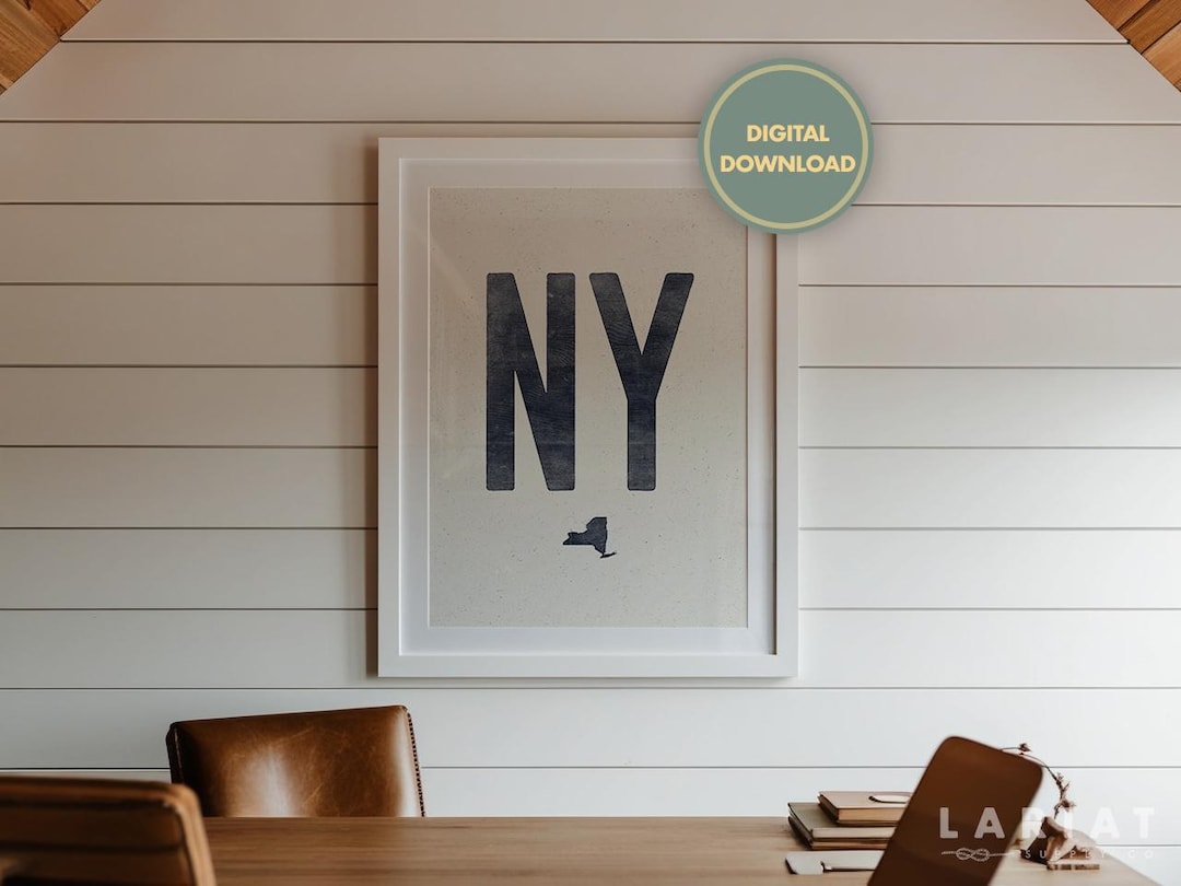 New York State Poster Download, Vintage Style Woodcut Wall Art, Navy NY ...