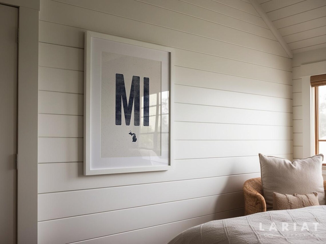 Michigan State Poster Download, MI Abbreviation Wall Art, Woodcut ...