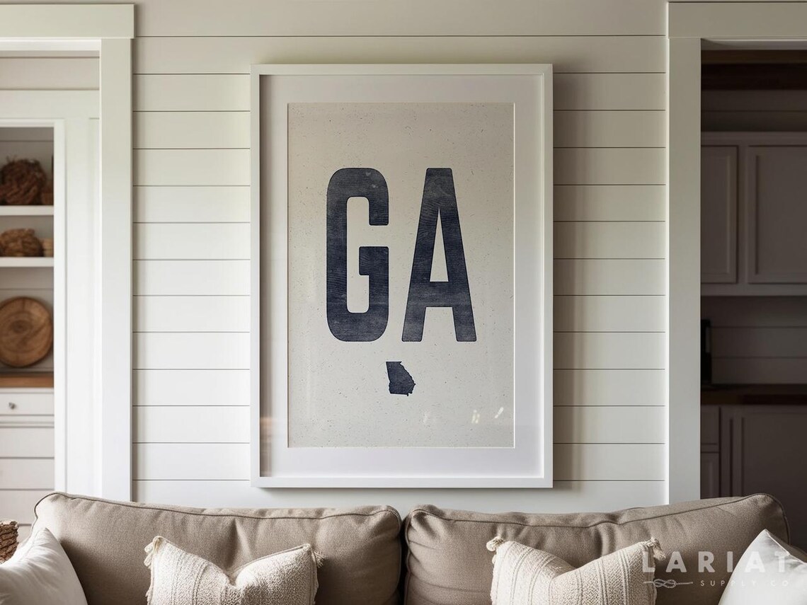 Georgia State Print, Georgia Abbreviation Poster, Woodcut Wall Art ...