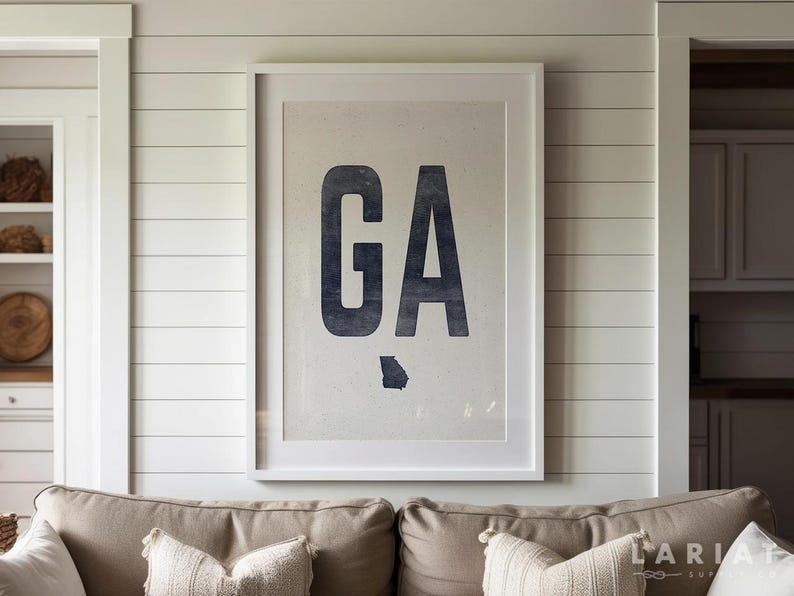 Georgia State Print, Georgia Abbreviation Poster, Woodcut Wall Art ...