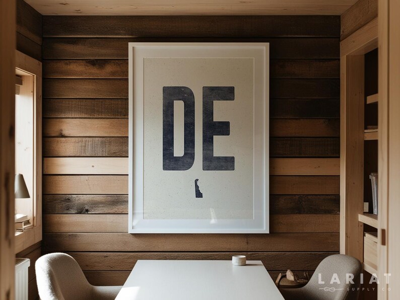Delaware State Poster, Vintage Style Distressed Wall Art, Woodcut DE ...