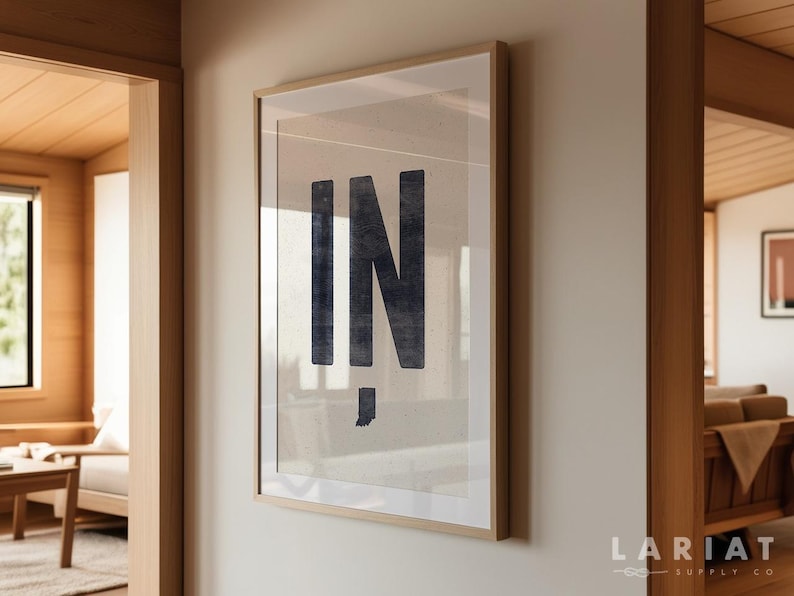 Indiana Poster Print, Vintage Style Woodcut Decor, Navy IN Print, State ...