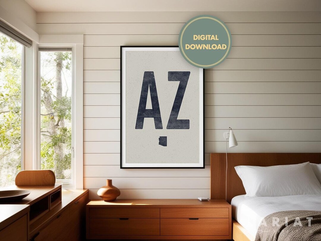 Arizona Poster Download, Vintage Style Woodcut Wall Art, Navy AZ Print ...