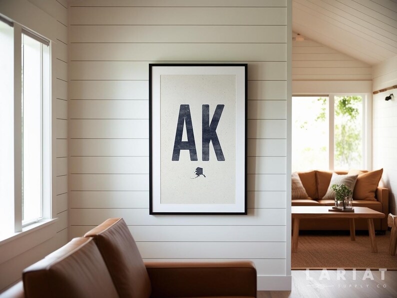 Alaska State Poster, Vintage Style Woodcut Wall Art, Navy AK Poster ...