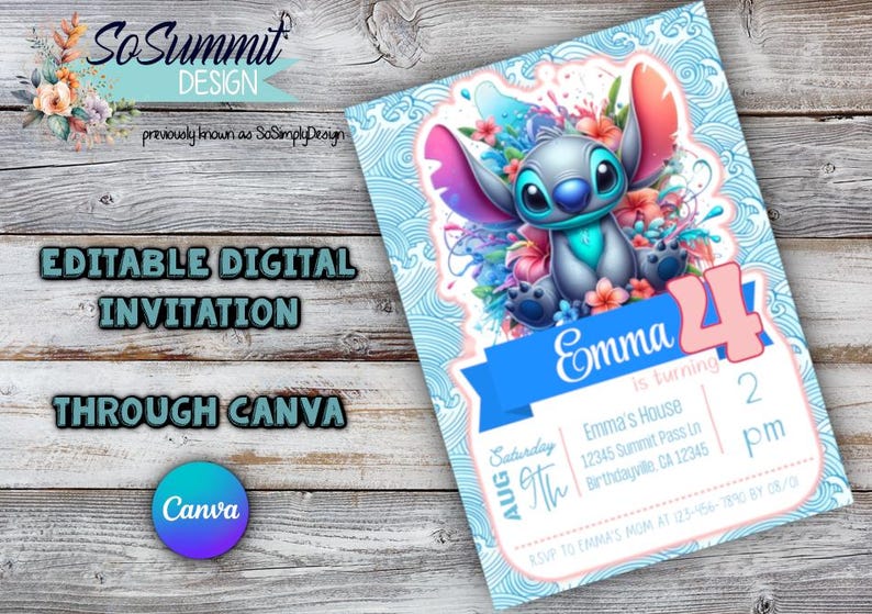 Editable Stitch Birthday Invitation, Stitch Birthday Invitations ...