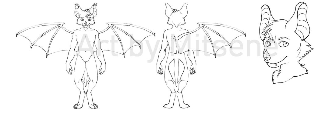 Male Bat Furry Art Download Reference Sheet Fruit Bat Lineart Adoptable ...