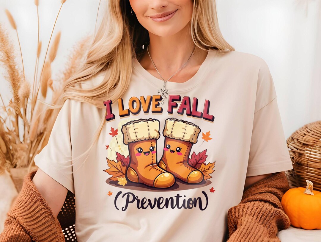 I Love Fall Prevention Cute Safety Awareness Design Fall Boots T-shirt ...