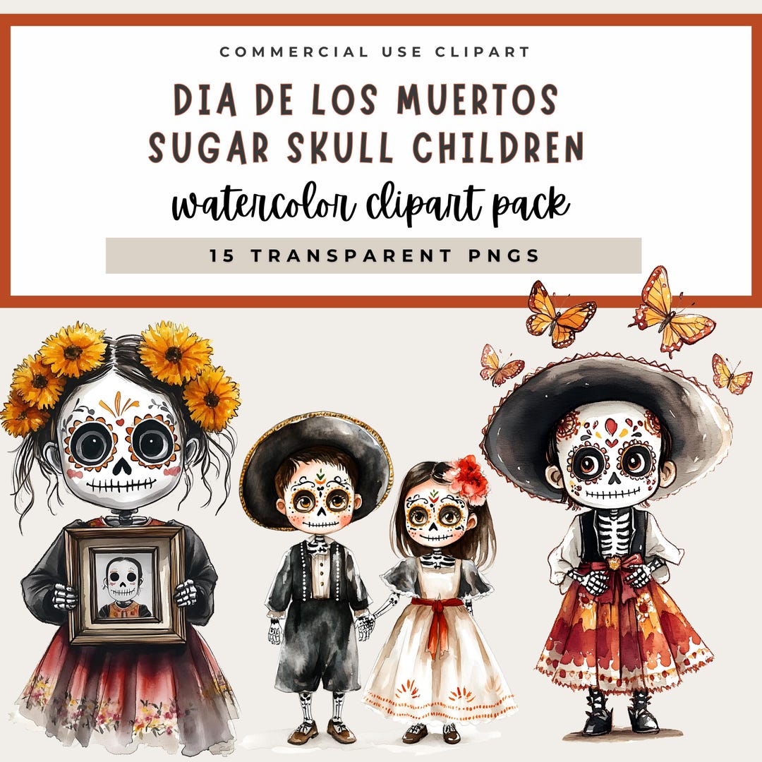 Watercolor Día De Los Muertos Clip Art, Day of the Dead Clip Art, Sugar ...