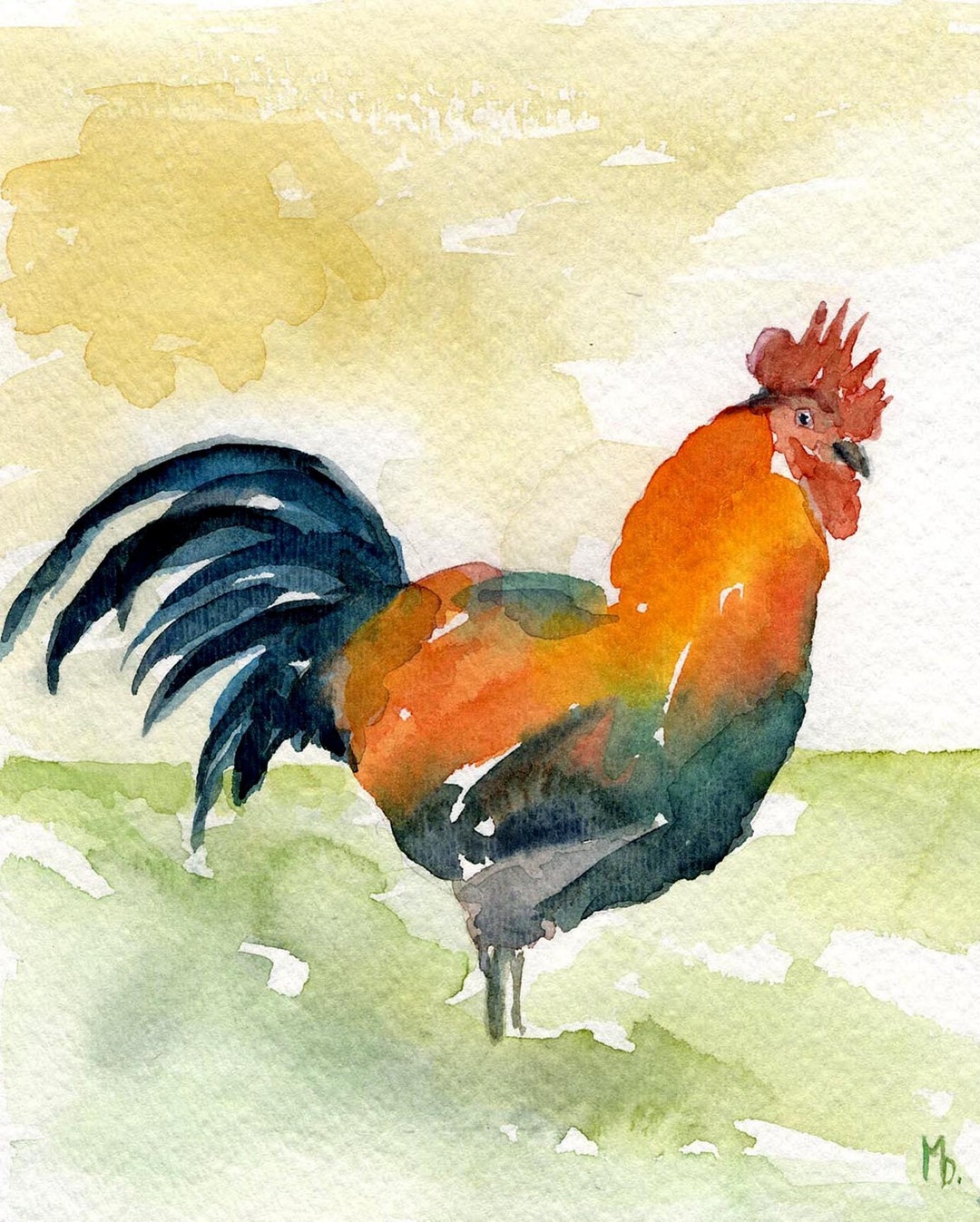 The Magnificent Rooster, Watercolor Print - Etsy