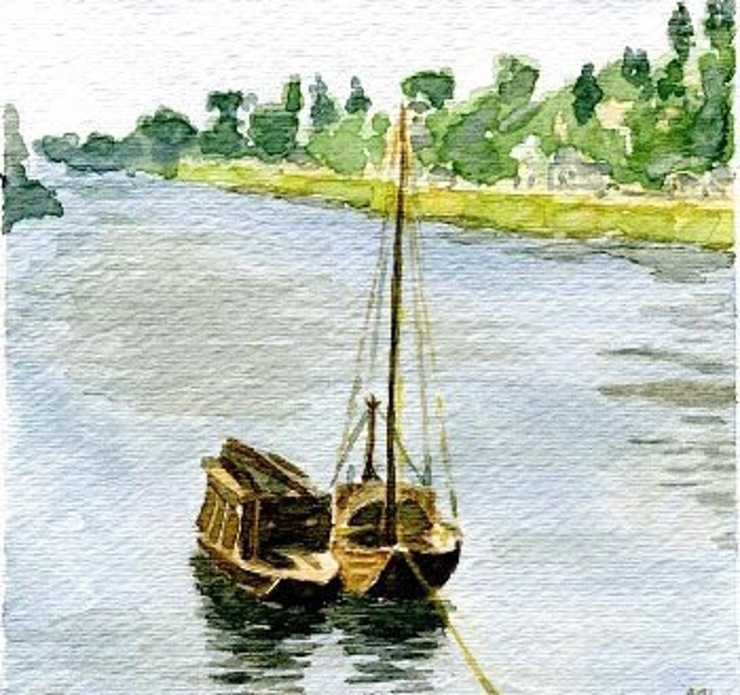 Medieval Barges on the Vienne River, Watercolor Print - Etsy