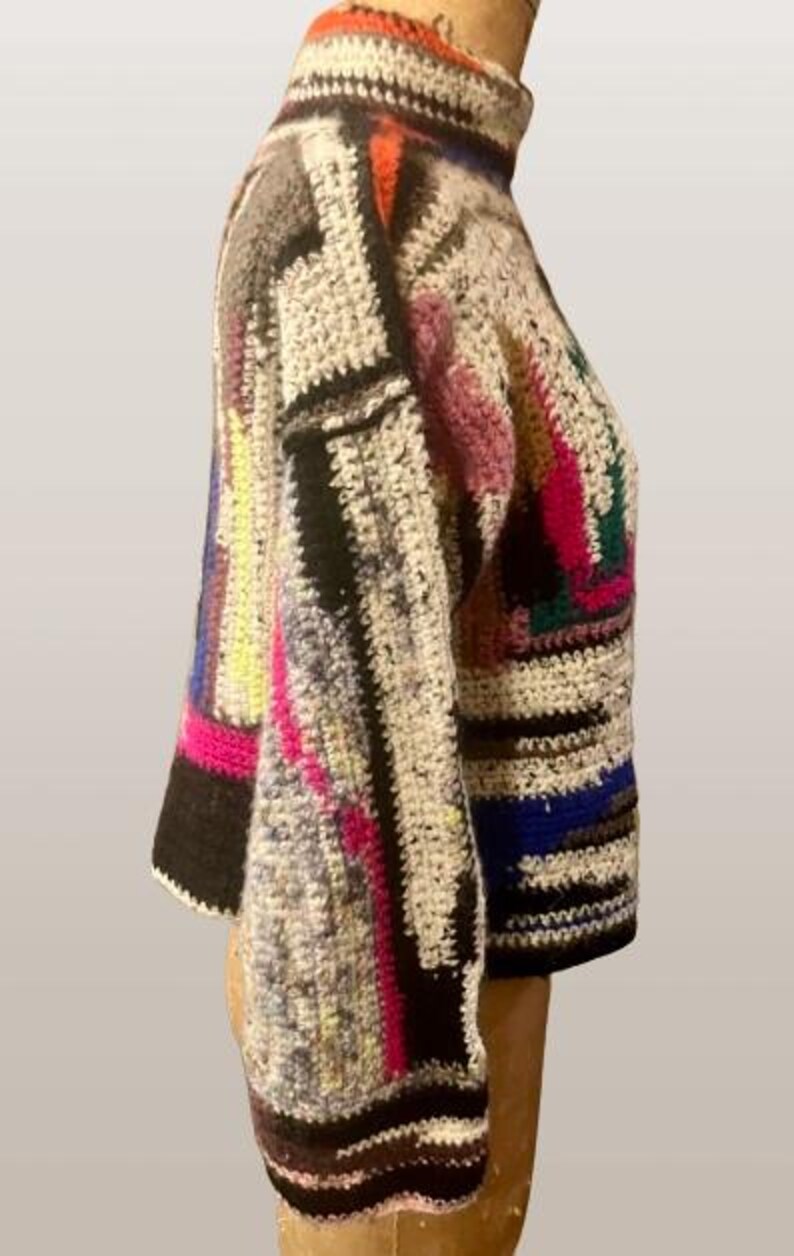 Handmade Abstract Art Scrap Yarn Crochet Sweater Fits Size Xs or Xxs ...
