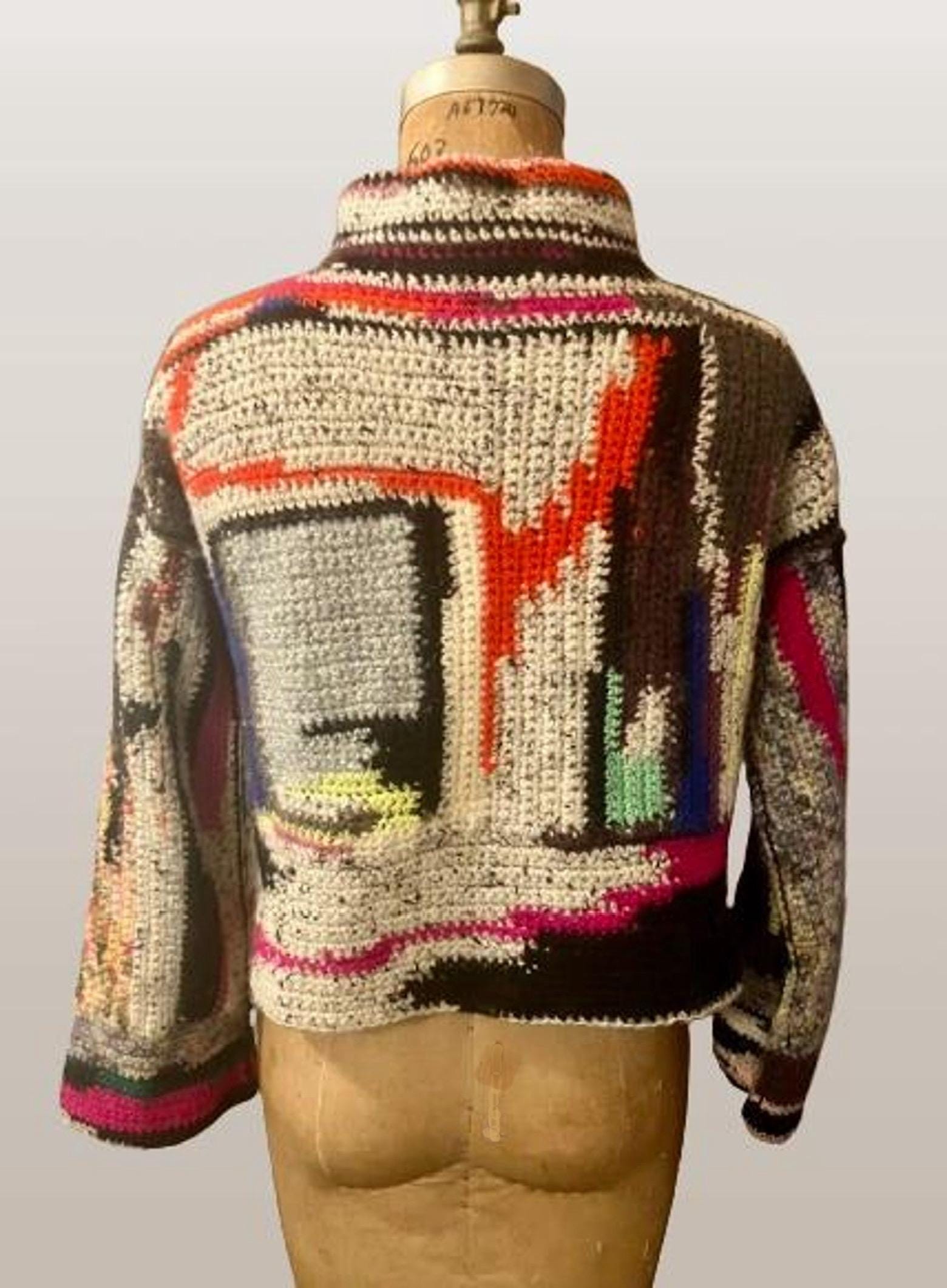 Handmade Abstract Art Scrap Yarn Crochet Sweater Fits Size Xs or Xxs ...