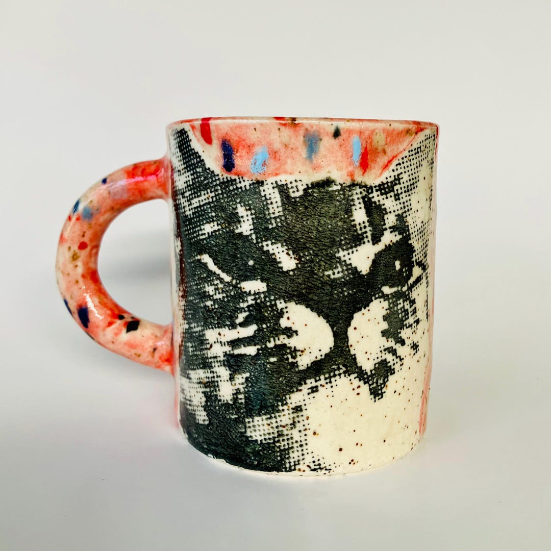 Cat Dreaming of Communism, Handmade Art Mug, Hammer and Sickle, Coral ...