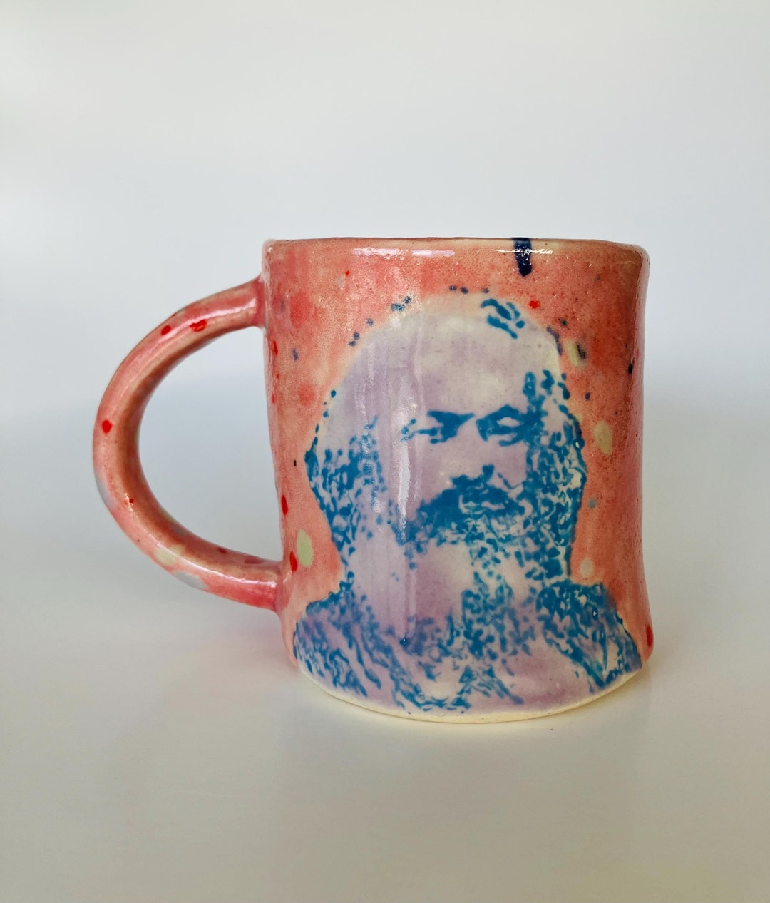 Karl Marx at a Communist Party Mug, Blue, Lavender and Pink Handmade ...
