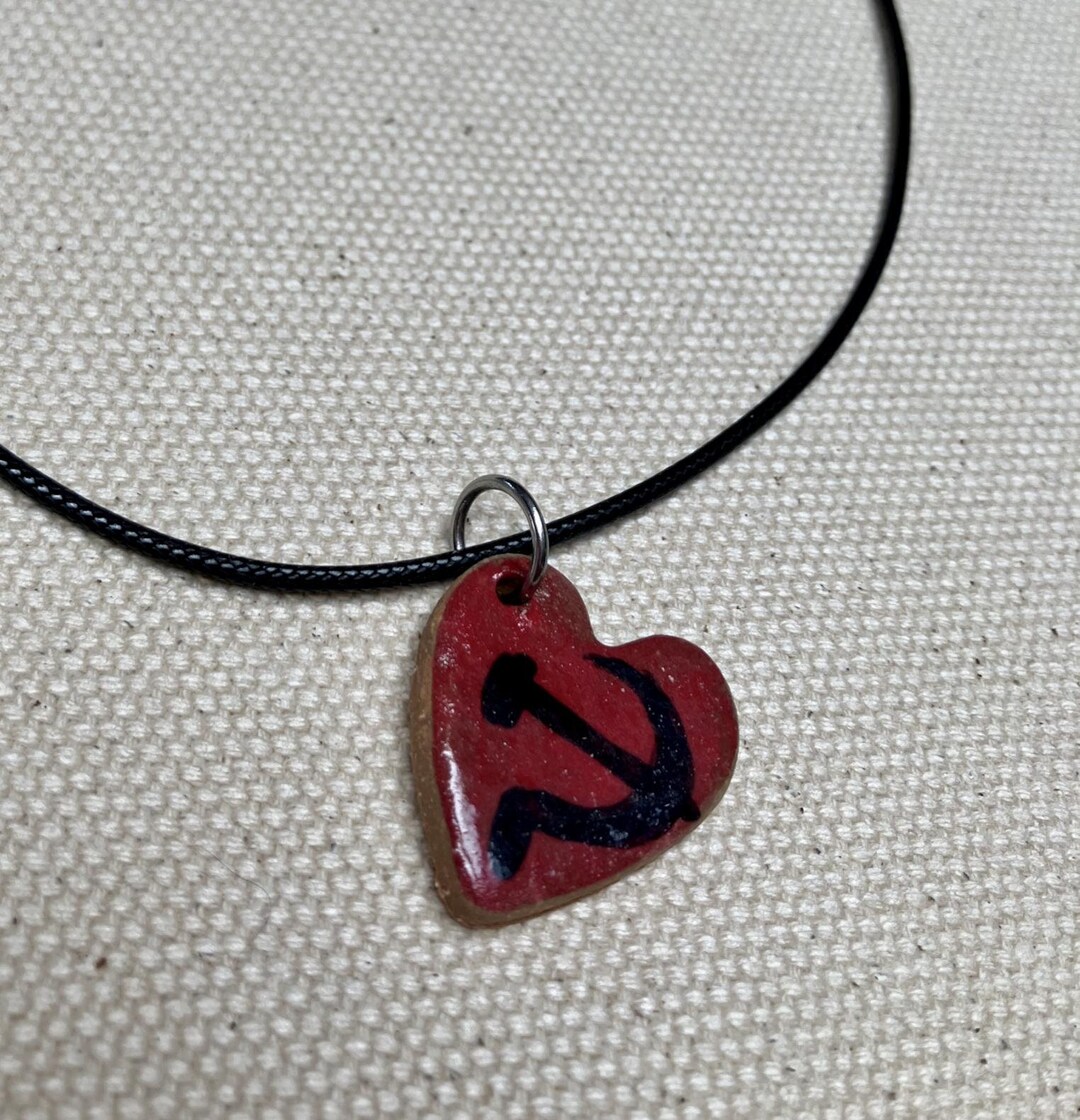 Communism is Love Hammer & Sickle Ceramic Heart Pendant Necklace ...
