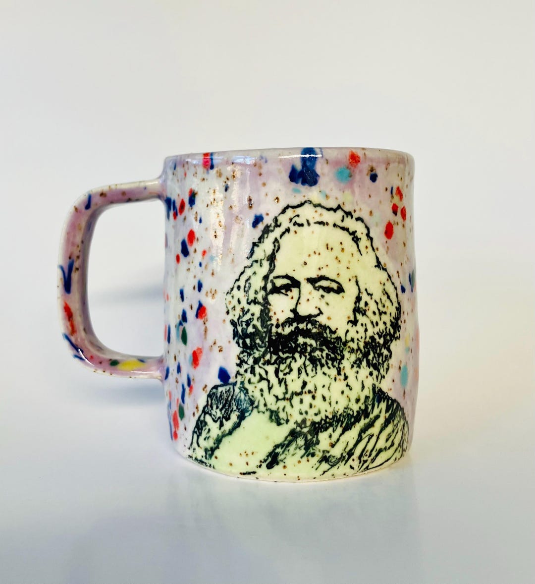 Karl Marx at a Communist Party Mug, Purple and Green Handmade Ceramic ...