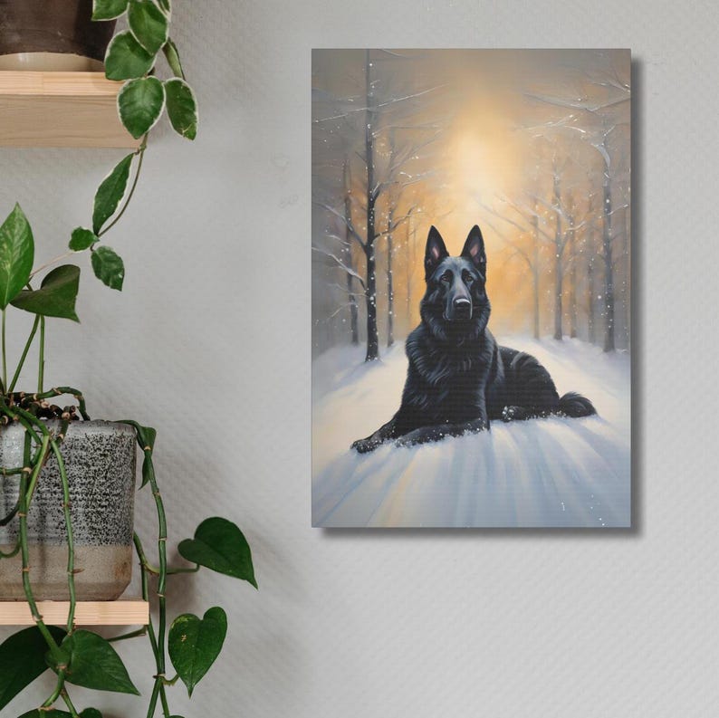 Black German Shepherd Snowscape Canvas: Dog Lover Wall Art - Etsy