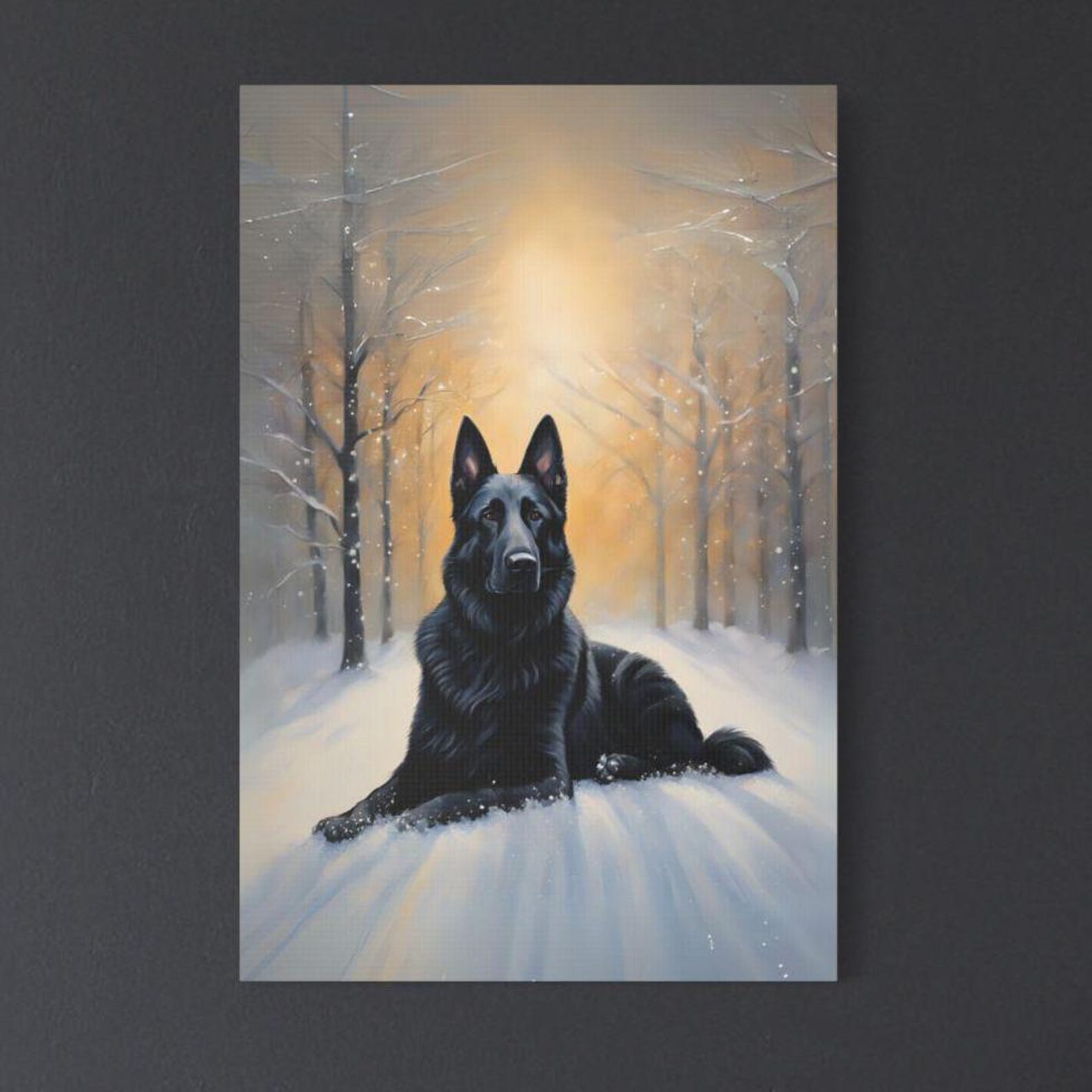 Black German Shepherd Snowscape Canvas: Dog Lover Wall Art - Etsy