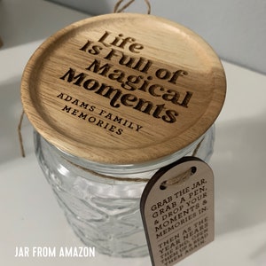 Family Memory Wide Mouth Jar Lid & Tag ONLY / Gratitude Jar Lid / Year ...