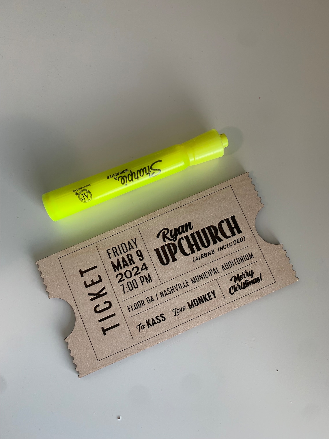 Personalized Wood Concert Event Ticket, Personalized Ticket Stub ...