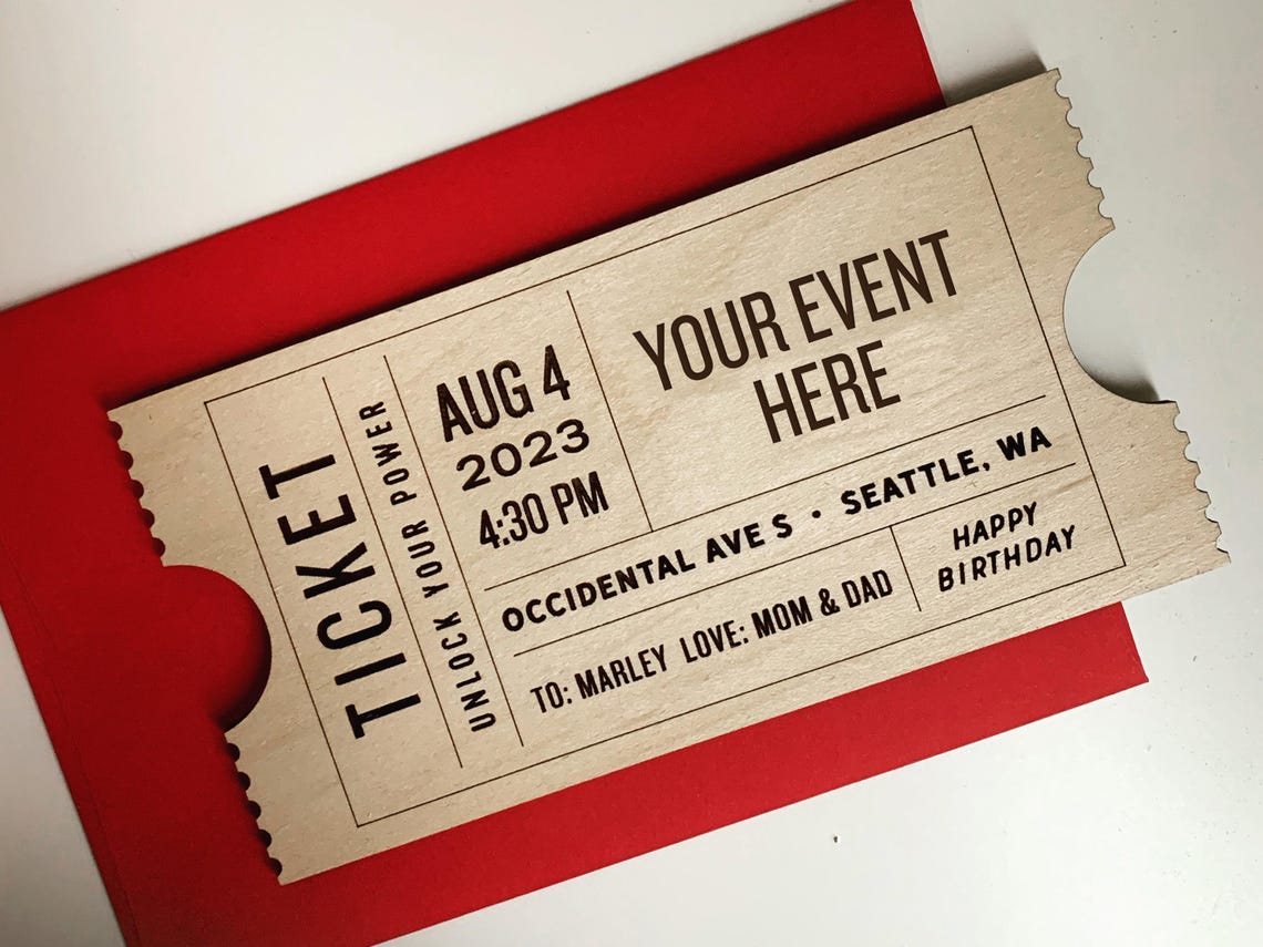 Personalized Wood Concert Event Ticket, Personalized Ticket Stub ...