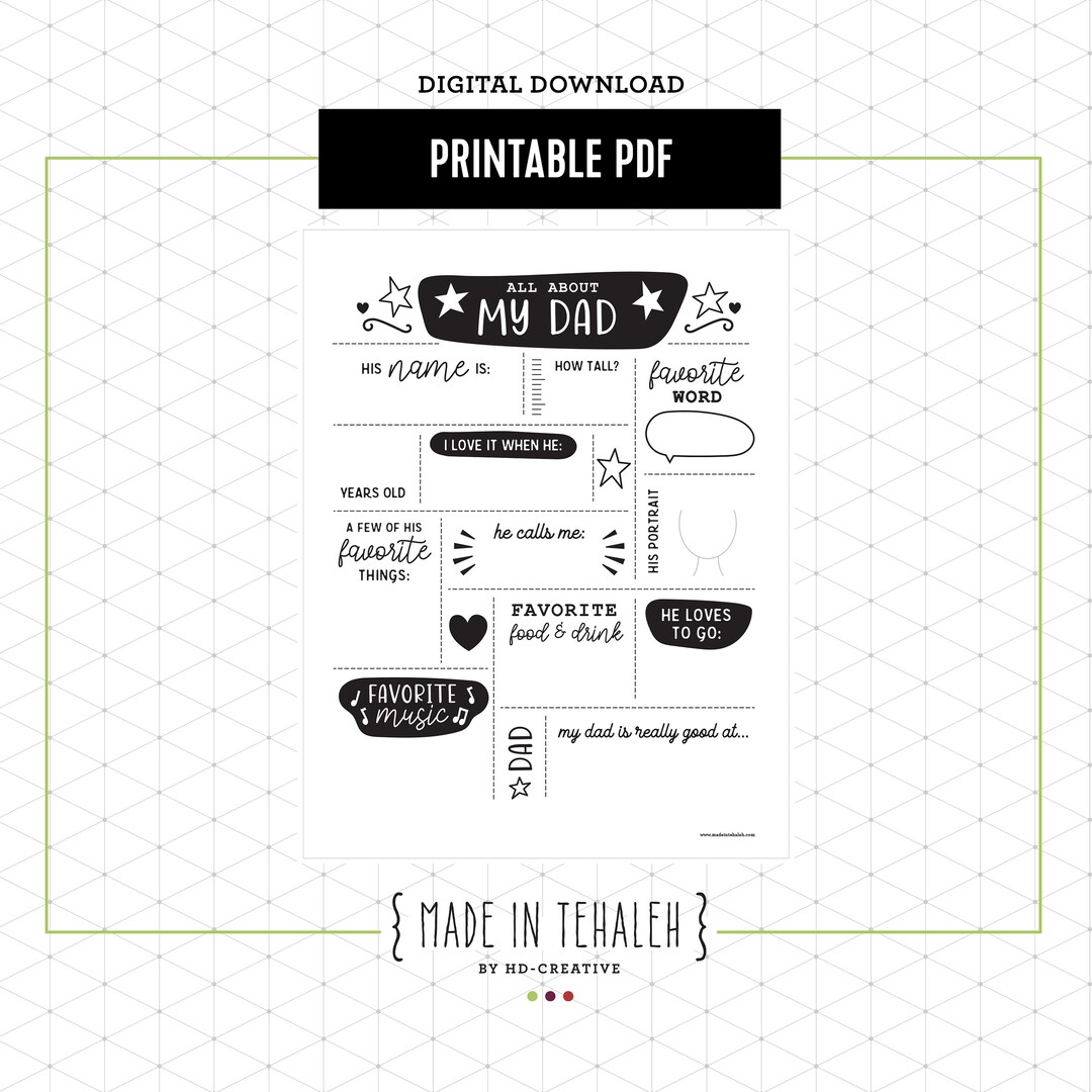 Father's Day all About Dad Printable PDF / Fits in an 8x10 Frame / Dad ...