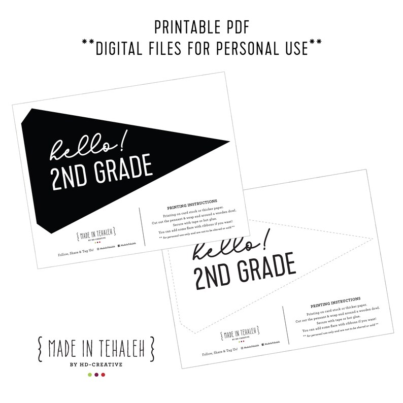 PRINTABLE / DIGITAL FILE / First Day of 2nd Grade Pennant Flag - Etsy