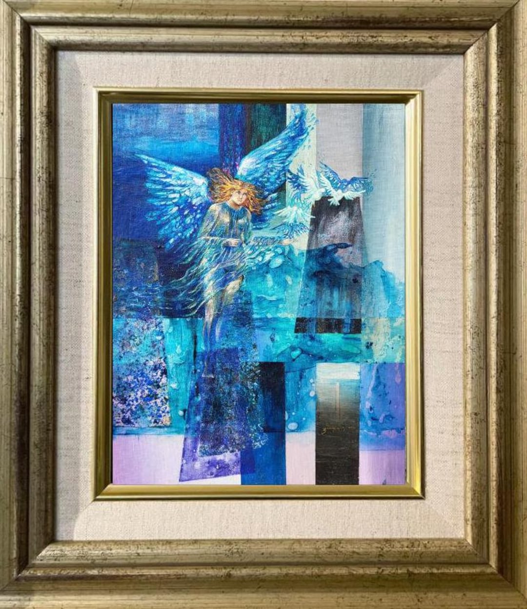 An Angel Emerging From Water and Flying With Birds | Canvas | Blue Wall ...