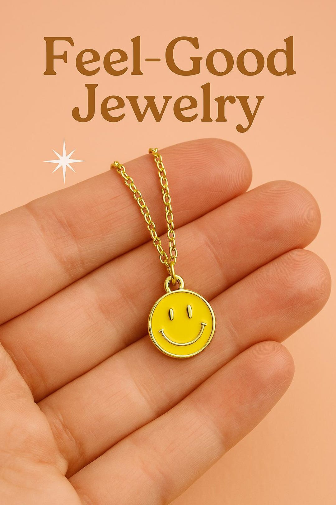 Smiley Face Pendant Necklace: Yellow Enamel Charm, Gold-tone Chain - Etsy